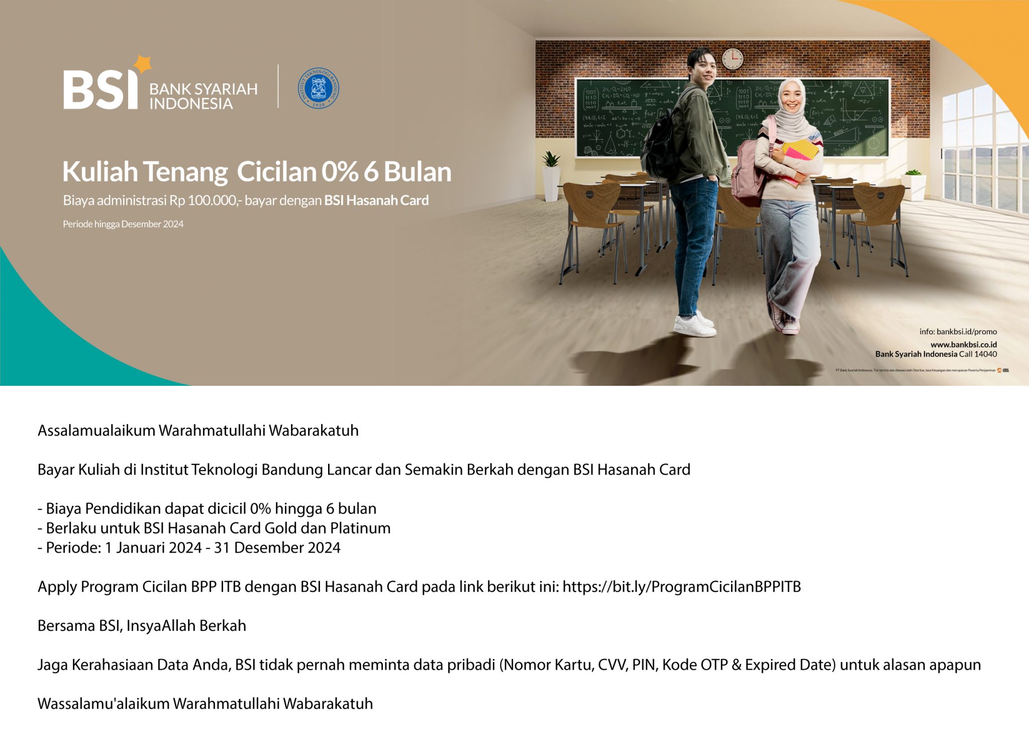 Program Cicilan BPP dengan BSI Hasanah Card - Direktorat Keuangan ITB